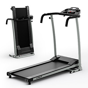 GYMAX Foldable Treadmill, Freestanding Easy Assembly Folding Treadmill with 12 Preset Programs, LCD Monitor, Built-in Wheels & Pulse Sensor, Portable Compact Running Machine for Small Space (Black)