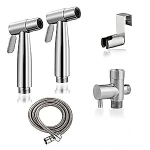 FES Handheld Bidet Sprayer for Toilet, Stainless Steel Material Adjustable Pressure Control Bidet Faucet Diaper Sprayer Set with Hose Attachment Easy Install for Kitchen and Toilet Cleaning (2PCS)