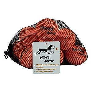 Dog Tennis Balls by Woof Sports - 12 Orange Tennis Balls for Dogs. Easy to Find! Includes Carrying Bag. Medium Size Balls Fits Standard Ball Launchers