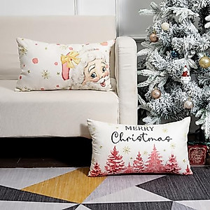 wyooxoo Christmas Pillow Covers 12x20 Inch Christmas Tree Pink Decorations Throw Pillow Covers Winter Holiday Decor Linen Pillowcase for Sofa Couch Home Decor (12" x 20", Pink)