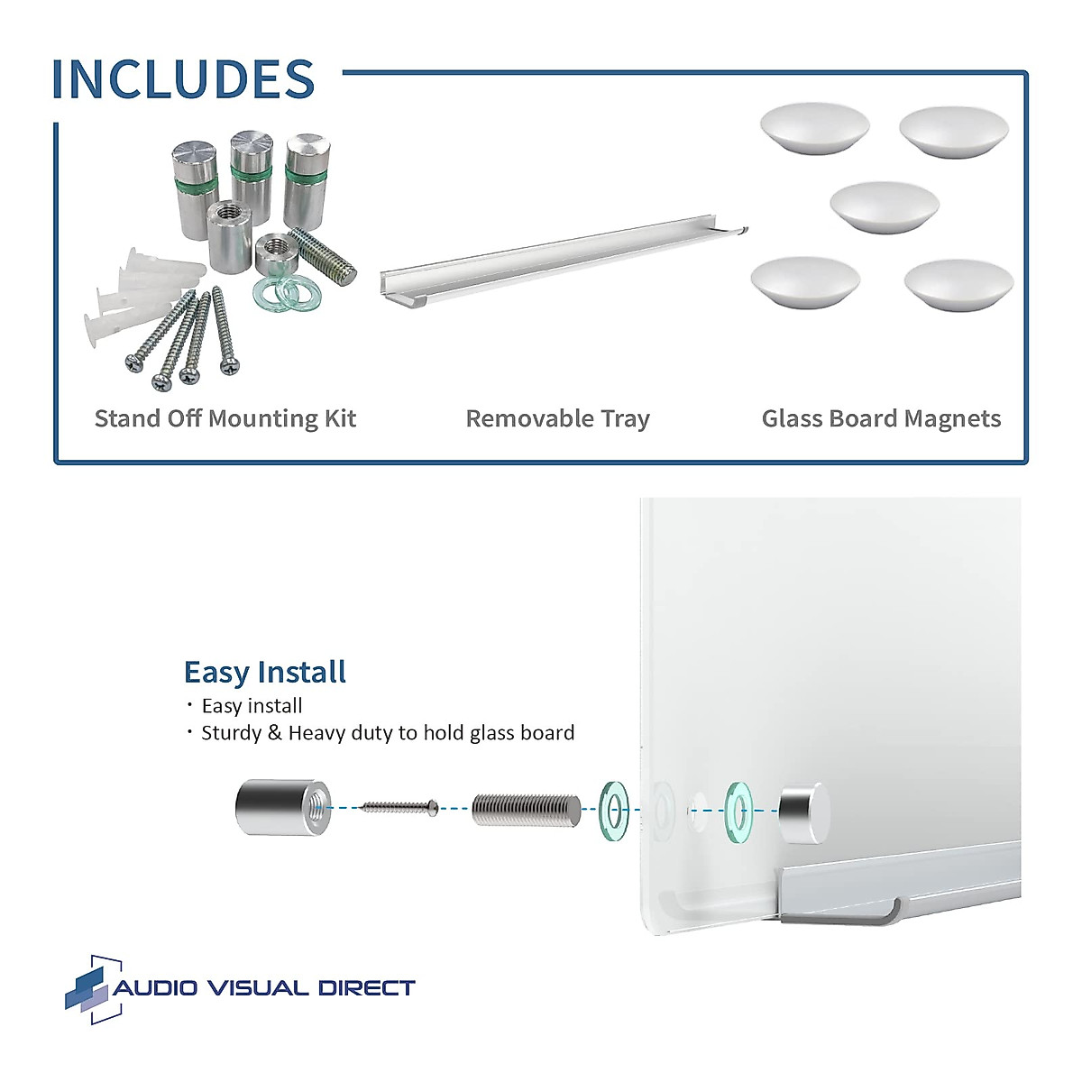 Audio-Visual Direct Magnetic White Glass Dry-Erase Board Set - 8' x 4' - Includes Magnets, Hardware & Marker Tray