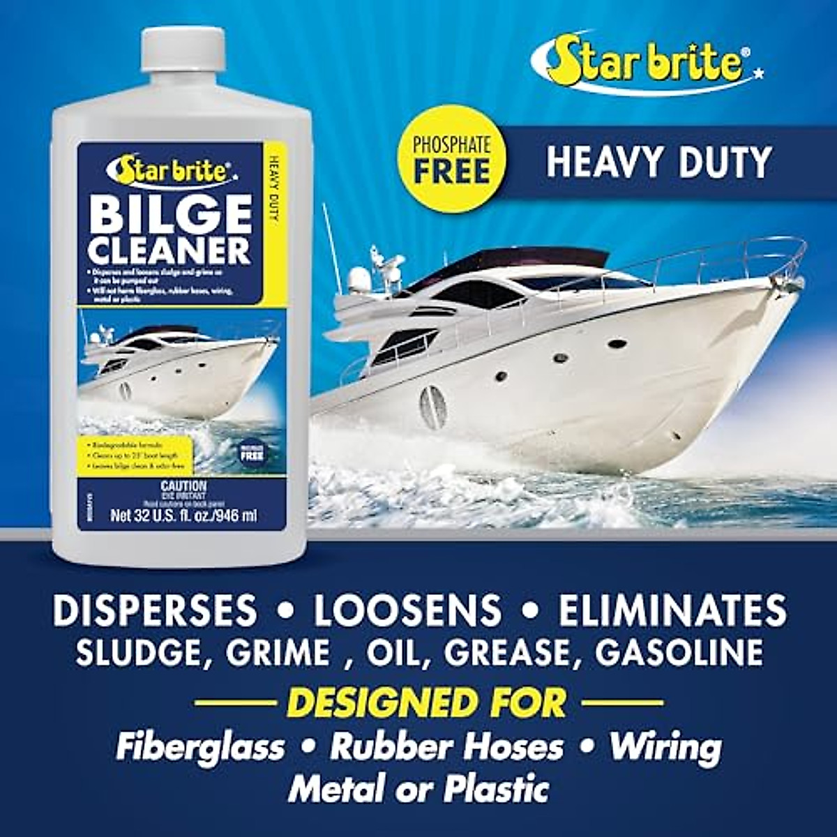 STAR BRITE Heavy Duty Bilge Cleaner -Simple & Easy to Use - Pour In, Run Boat, Pump Out - Emulsifies Oil, Fuel & Leaves Bilge Clean With a Fresh Clean Scent - 32 Ounce (080532)
