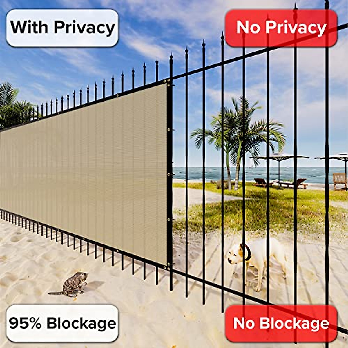INFRANGE Heavy Duty Fence Privacy Screen Windscreen Beige 8' x 40' Shade Fabric Cloth HDPE, 90% Visibility Blockage, with Grommets, Heavy Duty Commercial Grade, Cable Zip Ties Included