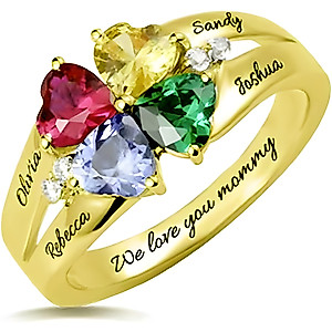 Personalized 4 Birthstone Rings for Mothers 925 Sterling Silver Birthday Mothers Day Gifts, Mothers Rings Family Rings with Birthstones for Mom Custom Birth Stone Rings for Women Grandma Wife Nana