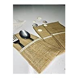 meditroia (Troia Textil(12,Pieces) Burlap Cutlery Holders Lace Utensil Pouch Knifes Forks Bag for Vintage Natural Wedding (4x8inch)