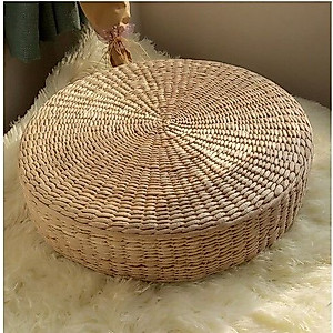 MAHAO Japanese Style Handcrafted Eco-Friendly Padded Knitted Straw Flat Seat Cushion,Hand Woven Tatami Floor Cushion Corn Maize Husk (Dia50cm/19.7" x 10cm/4")