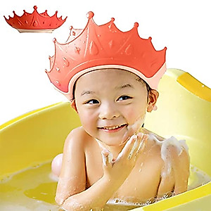 FUSACONY Baby Shower Cap Shield, Shower Cap for Kids, Visor Hat for Eye and Ear Protection for 0-9 Years Old Children, Cute Crown Shape Makes the Baby Bath More Fun (Pink)