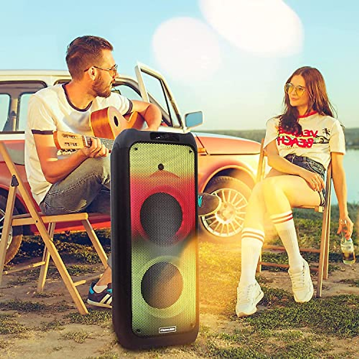 Portable Karaoke Speaker Karaoke Machine System 200 Watt Peak Power Bluetooth for Adults Kids PA Stereo with Dual 10 " Woofer, DJ Lights, 2 Wireless Mics, LCD Screen, Recording/MP3/USB/TF