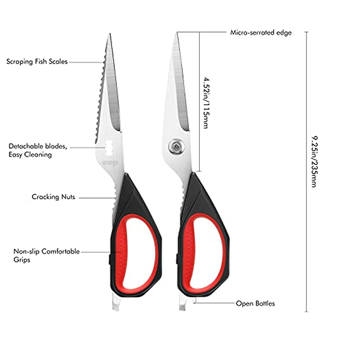 LIVINGO Kitchen Scissors, 2 Pack 9.25" Utility All Purpose Poultry Shears Heavy Duty Dishwasher Safe, Come Apart Sharp Stainless Steel Cooking Food Scissors for Cutting Meat, Chicken, Vegetable, Fish