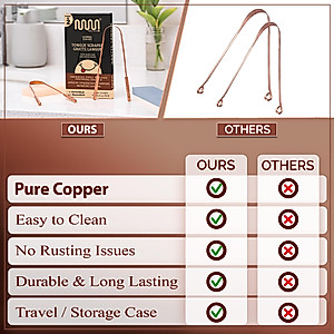 MasterMedi Tongue Scraper with Case Easy to Use Tongue Scraper for Adults, Tongue Cleaner for Oral Care & Hygiene (Copper Set of 2 (with Travel Case))