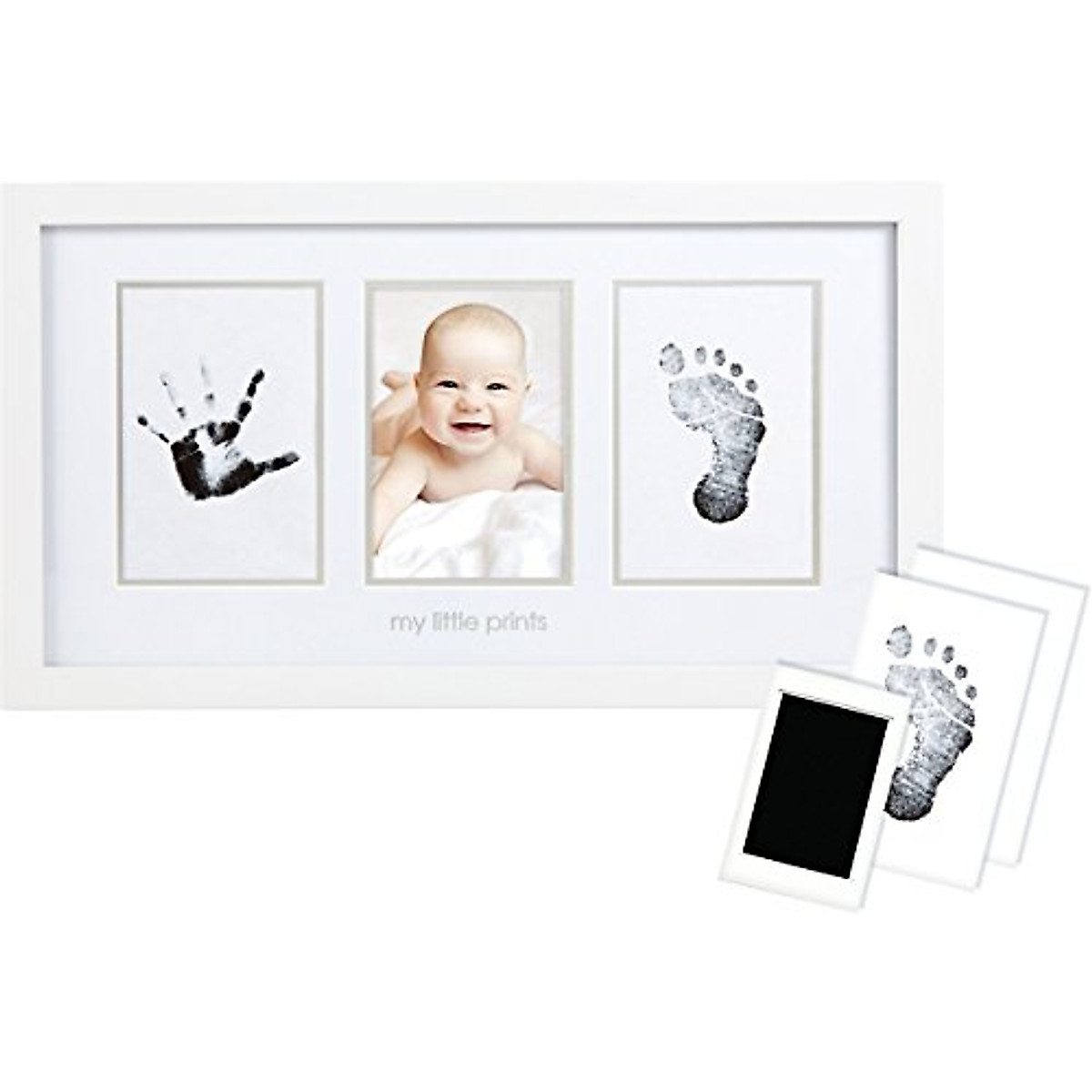 Pearhead Babyprints Wall Mount Frame, Handprint and Footprint Making Kit with Clean-Touch Ink Pad, Gender-Neutral Baby Keepsake Picture Frame, White