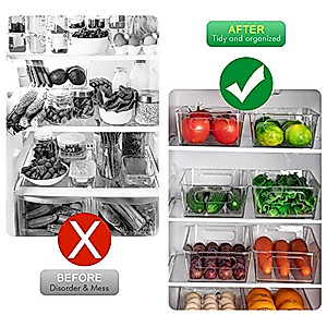 8 pack Refrigerator Organizer Bins, Organizer Bins with Handles, Fridge Organizer for Freezers, Kitchen Countertops and Cabinets, Food Grade BPA-free(Clear)