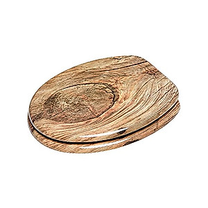 Sanilo ROUND, Silent Slow Close, Molded Wood, Adjustable Toilet Seat, Rustic