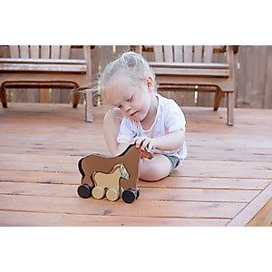 Jack Rabbit Creations Big & Little Horse Push Toy Adorable Nesting Animals Set is 2 Toys in 1 – Classic Rolling Wooden Toy – Develops Hand Eye Coordination & Motor Skills - Ages 18+ Months