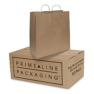Brown Paper Bags with Handles - 18x7x18.75 Inch 100 Pack Large Plain Brown Paper Bags, Durable Kraft Paper for Retail Stores, Small Business, Shopping, Crafts, Gifts, Grocery items, in Bulk