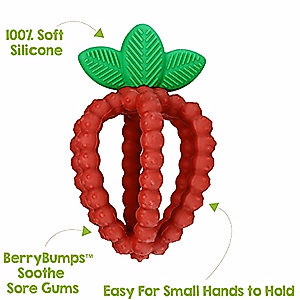 RaZbaby Silicone Infant & Baby Teething Toy, Textured BerryBumps Soothe Babies’ Sore Gums, RaZberry Bites Relief Teether, Back & Front Teeth, BPA Free, Easy to Hold, Fruit Shape for Babies 3M+ - Red