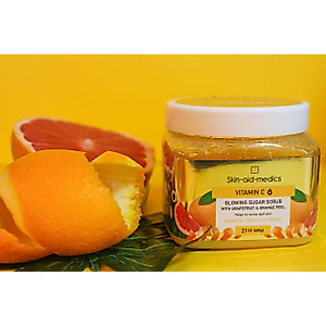 Skin Aid Medics Vitamin C Glowing Sugar Scrub, 21 oz, Brightening Body Scrub and Body Wash, Ultra Hydrating and Exfoliating Scrub for Nourishing Essential Body Care, Cruelty Free