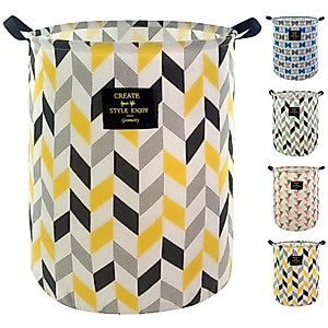 SineGux 19.7 Inches Large Laundry Basket Clothes Hamper Foldable Canvas Fabric Storage Basket Waterproof Collapsible Storage Bin with Handles for Bedroom Nursery Toys Organizer (Geometric Yellow)