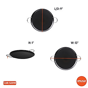 IMUSA 9in Carbon Steel Nonstick Round Comal with Metal Handles, Black