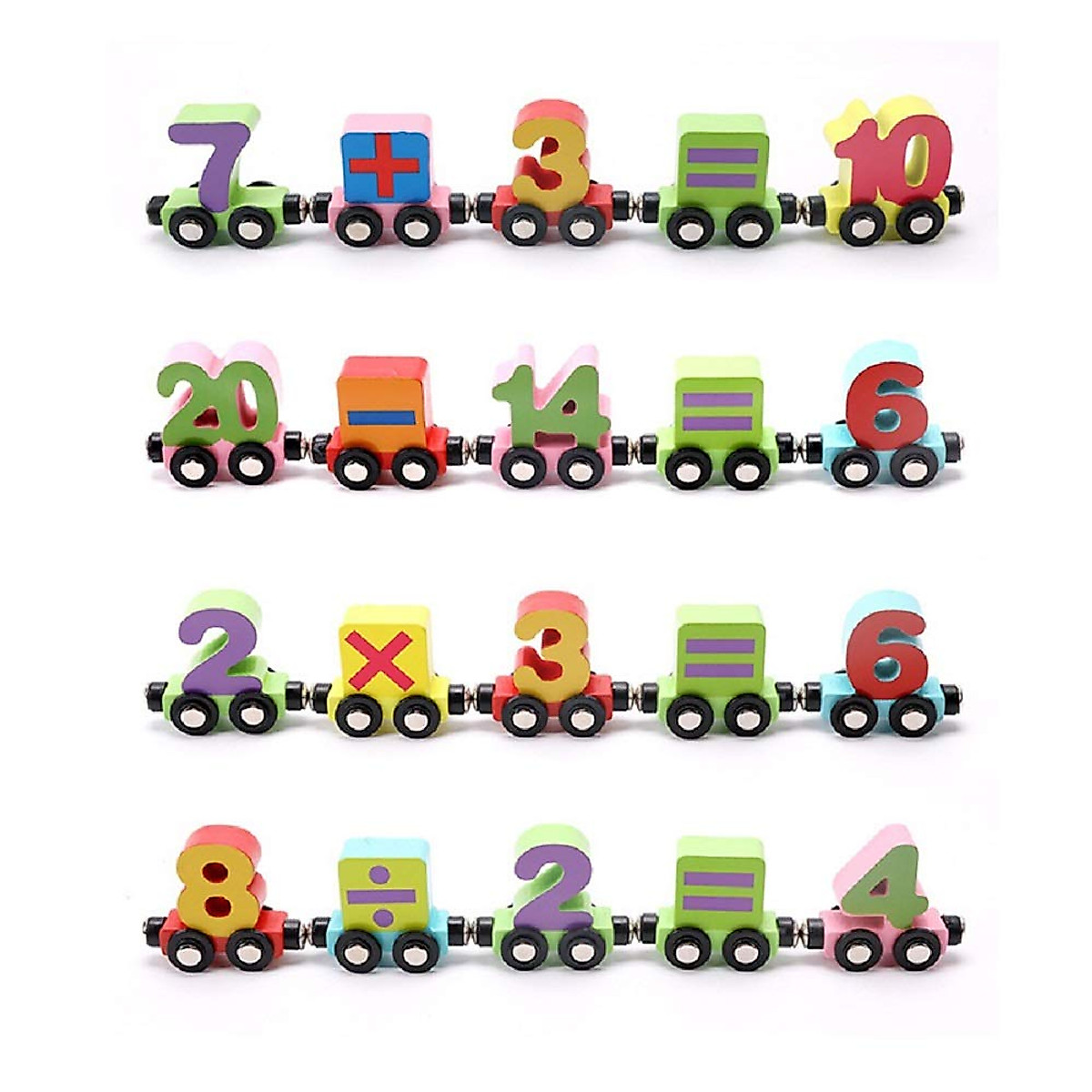QUOXO Wooden Trackless Numbers Trains Set, Magnetic Train Cars for Children Early Education