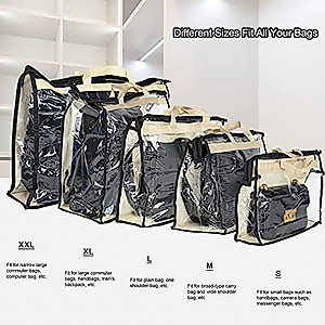 10Pcs Clear Handbag Storage Organizer Dust Cover Bags, LASZOLA 5 Sizes Transparent Purse Protector Storage Bag with Zipper and Handle for closet shelf - Dustproof & Moistureproof (Black+ Beige)