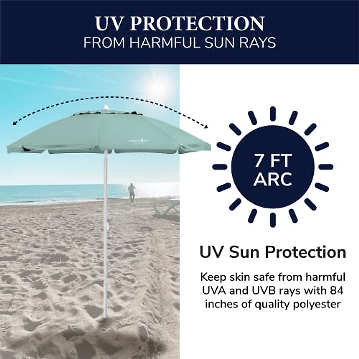 Caribbean Joe Chaby International Portable, Adjustable Tilt Beach Umbrella with UV Protection, Mint, 7 FT