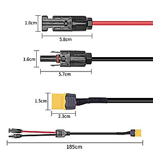 YACSEJAO Solar to XT60 Connector Cable 1.8M/5.9FT 16AWG Solar Charge Adapter to XT60H Male Extension Cable for RV Portable Power Station, Lipo Battery