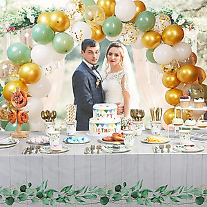 Eucalyptus Party Supplies Sage Greenery Plates and Napkins Green Leaf Tablecloth Balloons Gold Leaf Jungle Theme Boho Party Supplies for 16 Guests Tableware Bridal Wedding Decorations