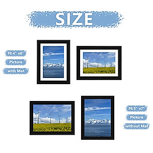 Picrit 5x7 Picture Frame Set of 7, Display 5x7 with Mat or 4x6 Without Mat, Photo Frames for Wall Mounting or Table Top Display, Black.