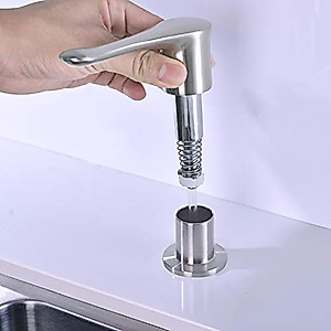Kitchen Sink Soap Dispenser Brushed Nickel BZOOSIU Solid Brass Pump Head Sink Refillable Bottle, Spot Resist Stainless