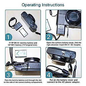F1TP NP-BX1 Dummy Battery DK-X1 DC Coupler USB Cable kit for Sony Cybershot ZV-1, DSC-RX1, RX1R, RX100 II III IV V VI VII, M2 M3 M4 M5 M6/B M7, HX50 HX90 HX300 WX300 WX350 WX500 Cameras.
