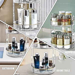 TENDER EPOCH 360 Rotating Makeup Organizer for Vanity,High-Capacity Cosmetics Skincare Organizers and Storage, Bathroom Countertop Organizer Spinning Perfume Organizer - 2 Tier - Clear