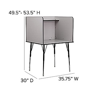 Flash Furniture Study Carrel - Nebula Grey Finish with Top Shelf - Height Adjustable Legs - Wire Management Grommet