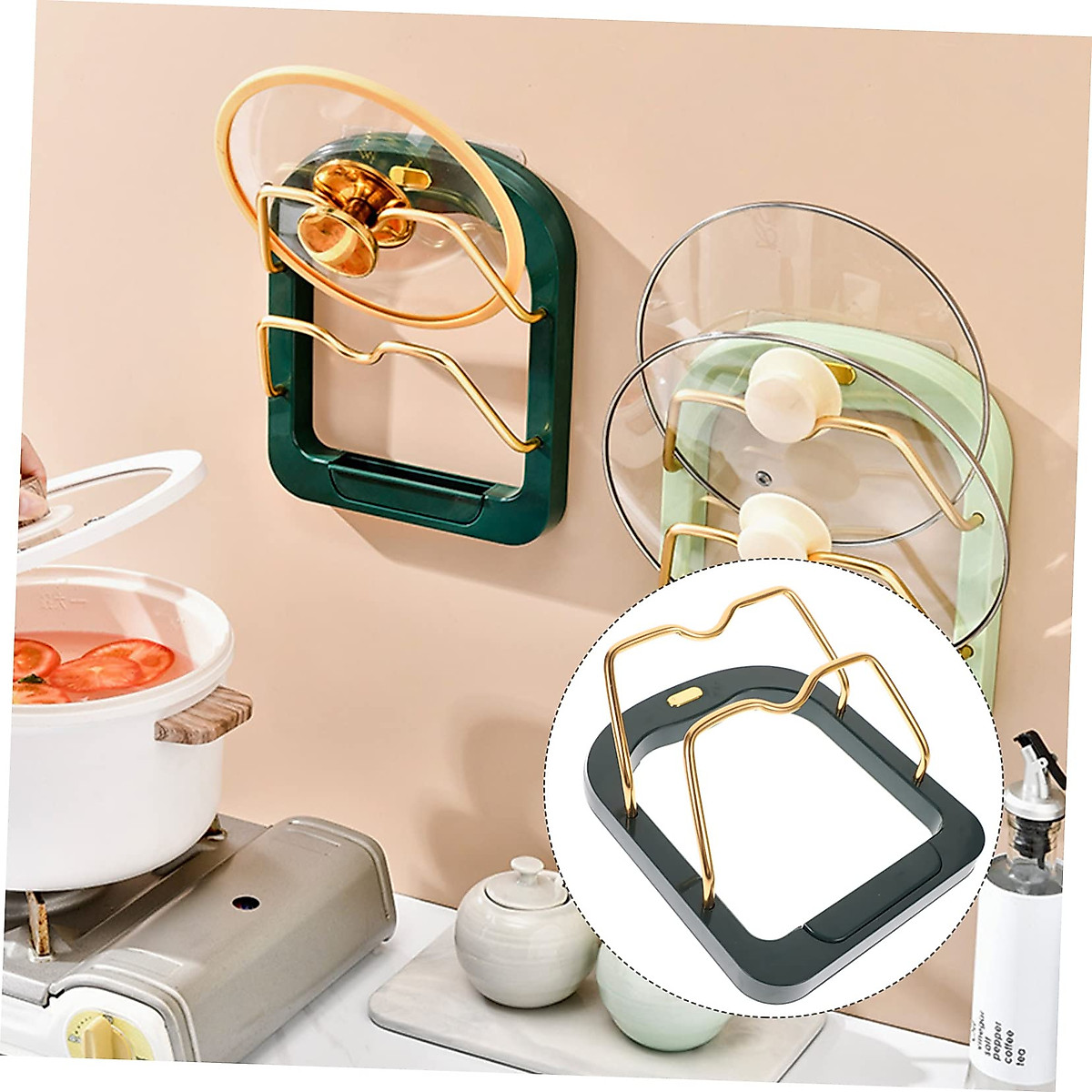 CALLARON Pot Lid Holder Wall Mount Pot Lid Organizer Rack Cabinet Door Mounted Pan Cover Hangers Rest for Storage Cutting Boards Bakeware Pots Pans Serving Trays