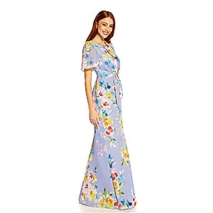 Adrianna Papell Women's Floral Chiffon Beaded Gown, Peri Multi, 8