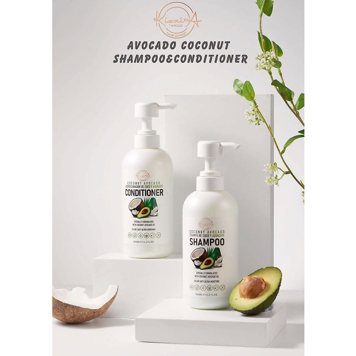 kizaiaCare Ultimate Coconut Avocado Shampoo for Hair Deep Cleansing - Hair Thinning and Restores Shine | Reduces Itchy Scalp, Dandruff, Hair Loss (15.02 fl.oz) Sulfate Free & Paraben Free