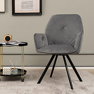 Giantex Upholstered Swivel Velvet Accent Chair Set of 2, Desk Chair No Wheels, Max Load 300 Lbs, Velvet Tufted Swivel Armchair with Metal Legs for Living Room Small Space Home Office Study (Gray)