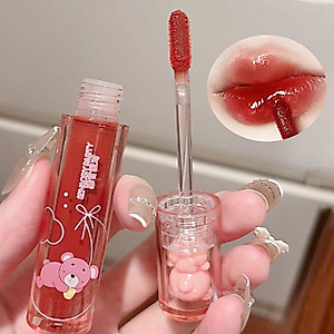 6Pcs Bear Lip Glaze Jelly Lipstick, Liquid Lipstick Cute Bear Lipgloss Moisturizing Lip Stain Plumping Water Lip Gloss Waterproof Long Lasting Cheek Rouge Tint Cosmetics Beauty Makeup