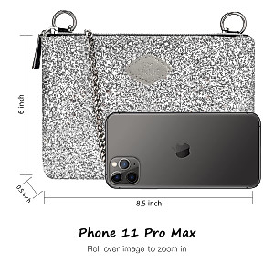 GM LIKKIE Crossbody Clutch Purse for Women, Glitter Evening Bag, Sequin Wedding Handbag for Party (Silver)