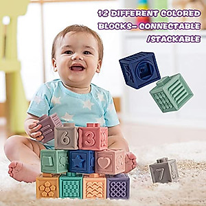 Springflower 3 in 1 Montessori Toys for Babies 0-3-6-12 Months, Soft Baby Teething Toys, Stacking Building Blocks for Infants, Sensory Developmental Education Toys for Toddler Baby 12-18 Months,23 PCS
