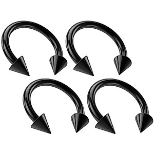 4pc 18g Surgical Stainless Steel Black Horseshoe Hoop 3mm Spike Circular Barbells Earrings Cartilage Helix Septum Nose Lip Rings - 8mm