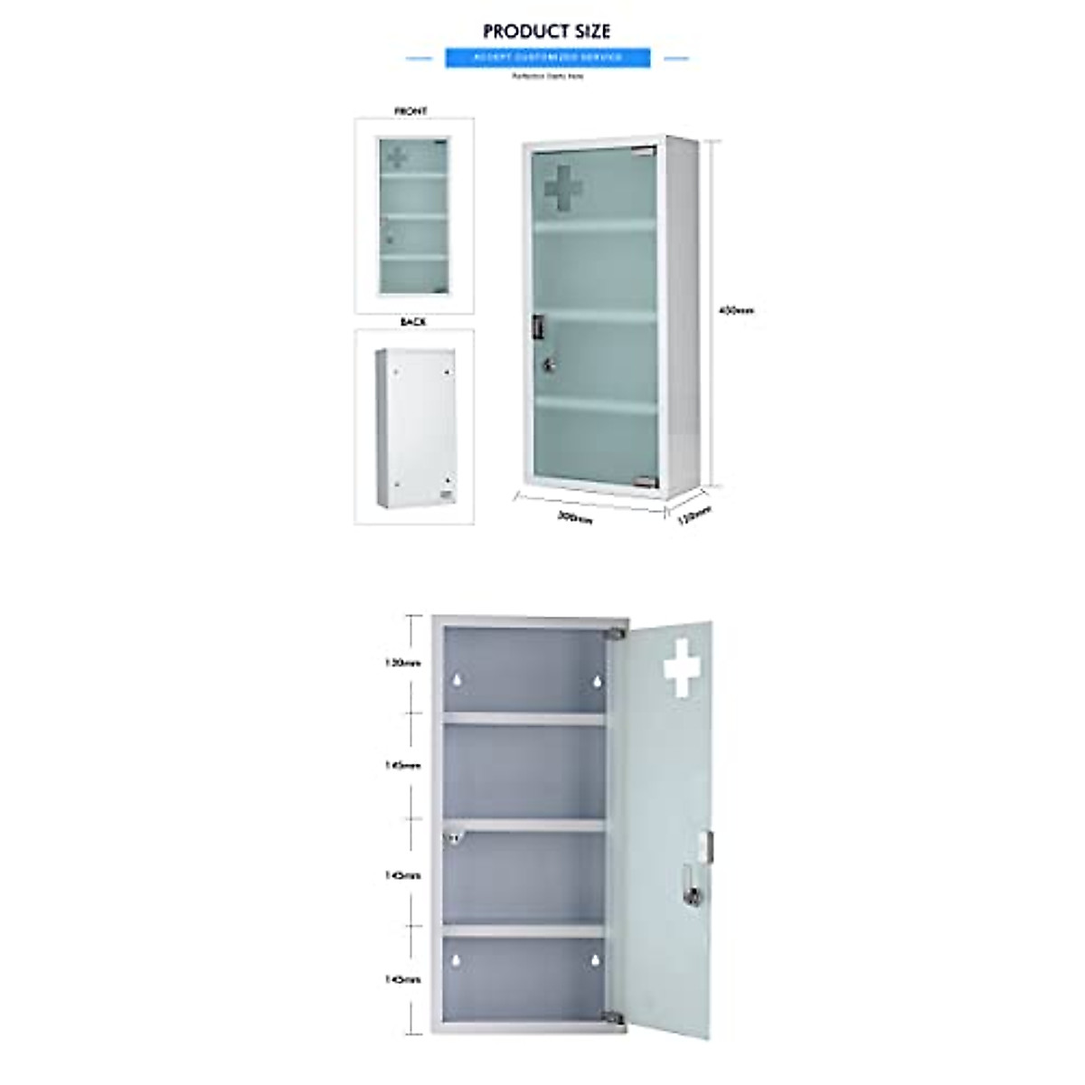 Wincere 4 Tier Moisture Resistance Steel Wall Mount Medicine Cabinet First Aid Storage Emergency Organizer