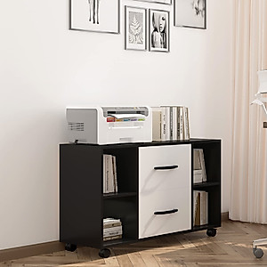 soges 2 Drawer Mobile Lateral File Cabinet, Office Filing Cabinet, Rolling Storage Cabinet, Printer Stand with Open Storage Shelves and Wheels, Black and White, CXWL-FC08BW