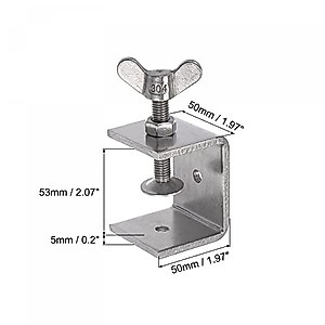 uxcell Stainless Steel C-Clamp, 53mm Wide Jaw Opening with Butterfly Hand Twist for Woodworking Welding Building Household Mount