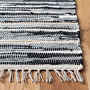 SAFAVIEH Rag Rug Collection Accent Rug - 2' x 3', Black & Multi, Handmade Boho Stripe Cotton, Ideal for High Traffic Areas in Entryway, Living Room, Bedroom (RAR129Q)