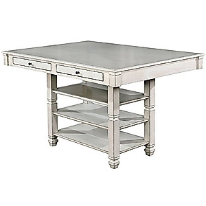 BOWERY HILL Wood Counter Height Extendable Table in Antique White
