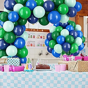 Blue and Green Balloons 50Pcs 12 Inch Navy Blue Latex Balloon for Birthday Golf Party Boy Baby Shower Football Video Game Jungle Safari Dinosaur Party Decorations with Dark Light Green Balloon