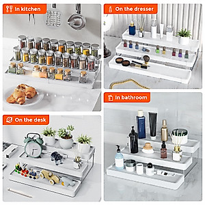INVOCOO Expandable Spice Rack Organizer for Cabinet - 3 Tier Adjustable Cabinet Spice Organizer Easy Visibility - Spice Organizer for Cabinet Countertop Cupboard Pantry Organization (White)