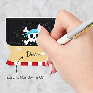 Big Dot of Happiness Pirate Ship Adventures - Skull Birthday Party Tent Buffet Card - Table Setting Name Place Cards - Set of 24