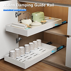 MUSTORN 2 Pack Pull Out Cabinet Organizer, 21.8" Deep Slide Out Drawer for Cabinets Adhesive Pull Out Drawers Heavy Duty Pull Out Shelves for Kitchen, Cupboard, Pantry, Bathroom-White